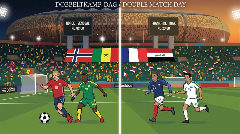 Norway vs Senegal at 02:00 and France vs Iraq at 23:00